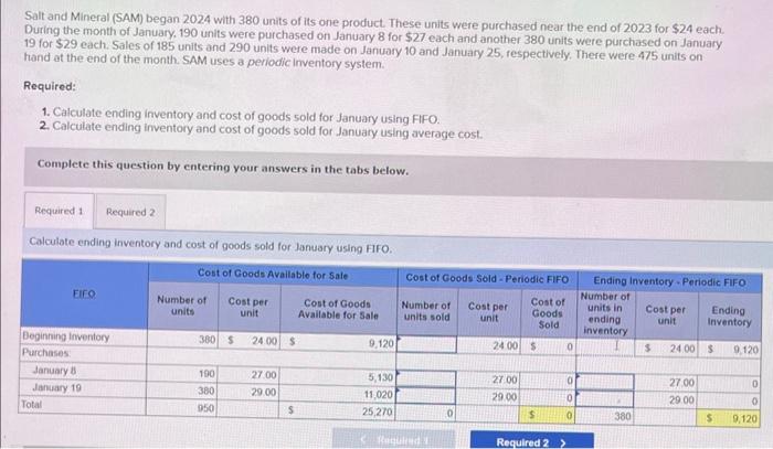 Solved Salt and Mineral (SAM) began 2024 with 380 units of | Chegg.com Solved Salt and Mineral (SAM) began 2024 with 380 units of | Chegg.com