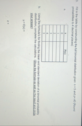 Solved Fill in the table by constructing the full binomial | Chegg.com