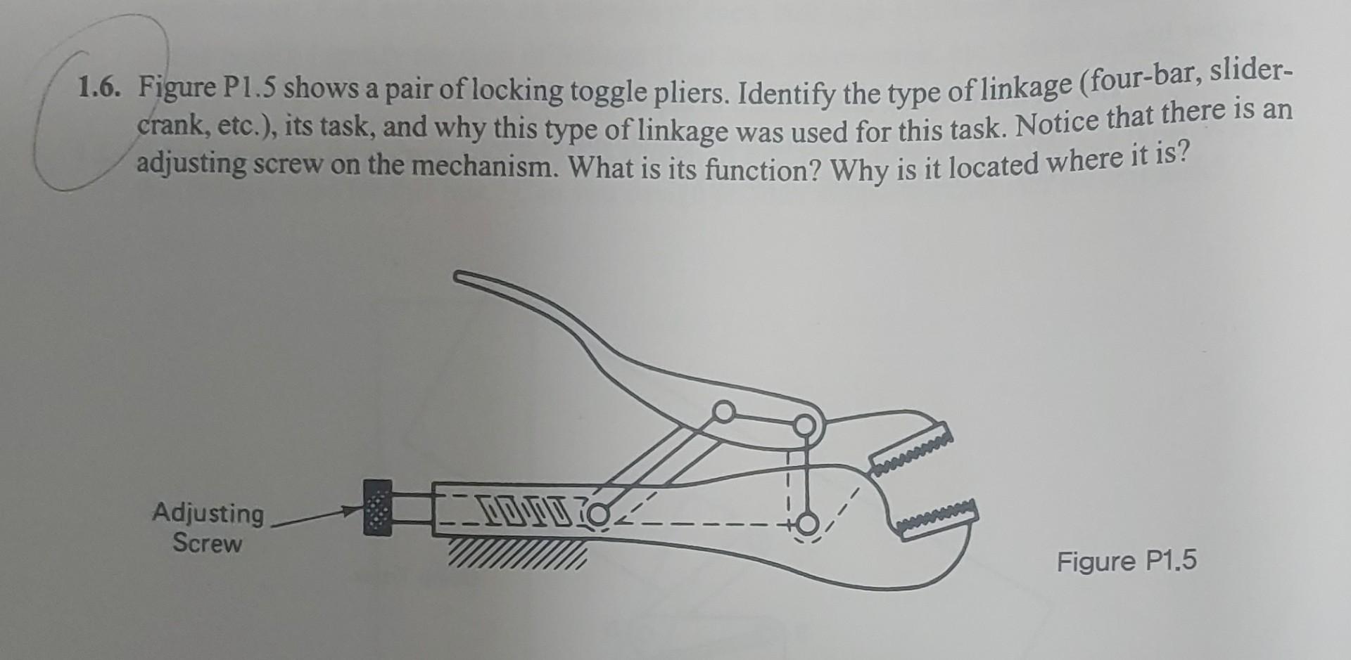 Solved 1.6. Figure Pl.5 shows a pair of locking toggle | Chegg.com