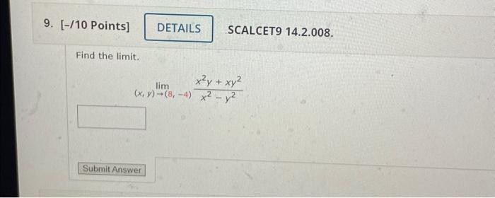 Solved SCALCET9 14.2.008. Find the limit. | Chegg.com