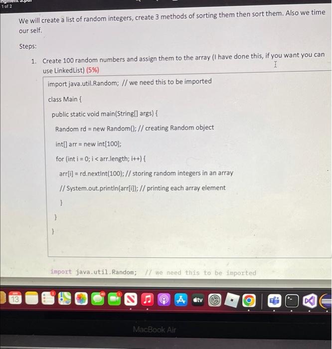 Solved ents.pe 1 of 2 We will create a list of random | Chegg.com