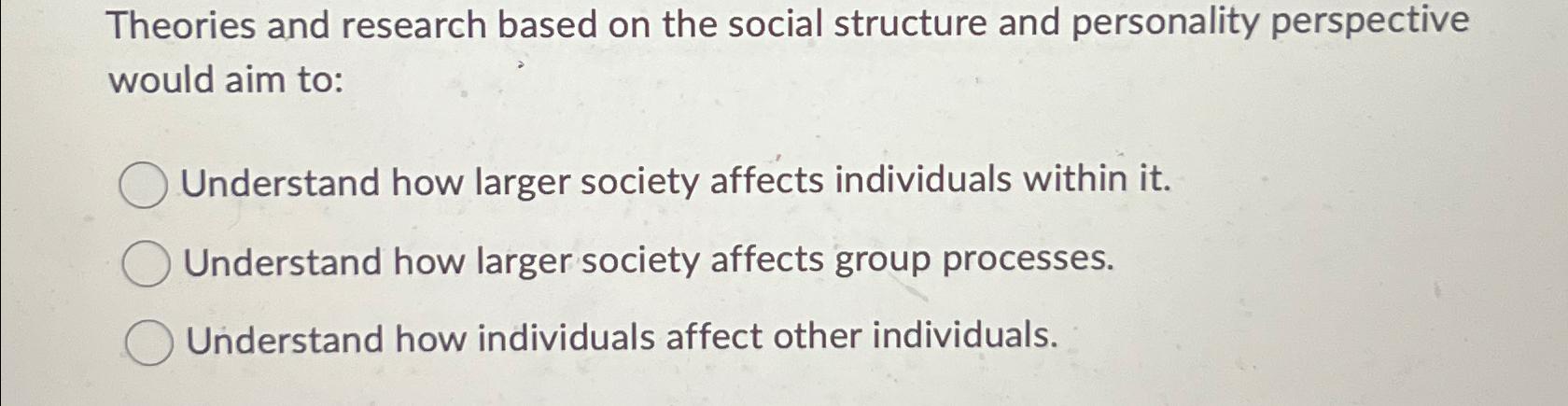 Solved Theories and research based on the social structure | Chegg.com