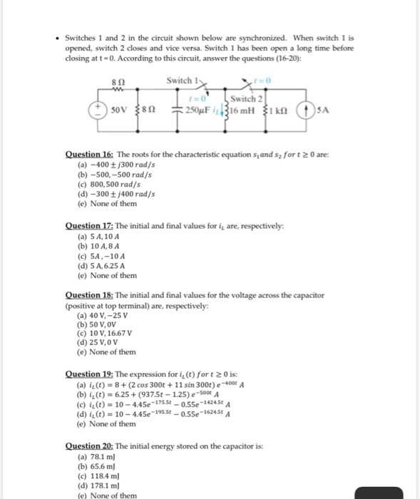 Solved Switches 1 and 2 in the circuit shown below are | Chegg.com