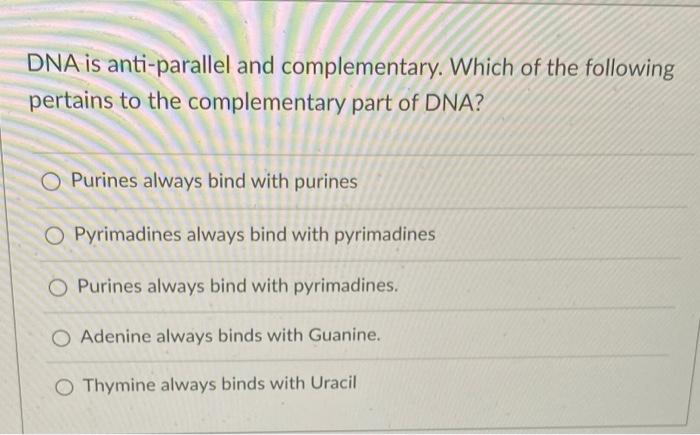 Solved DNA is anti-parallel and complementary. Which of the | Chegg.com