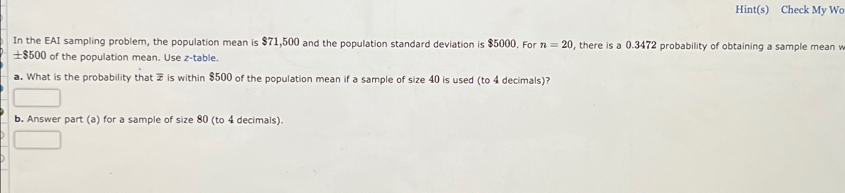Solved Hint(s) ﻿Check My WoIn the EAI sampling problem, the | Chegg.com