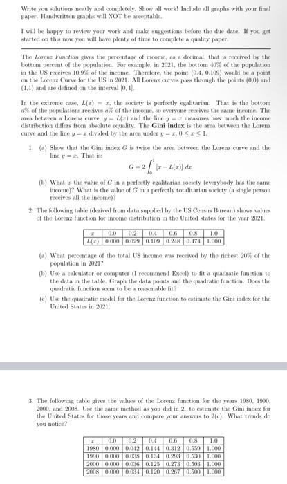 Solved Write you solutions noatly and eompletely. Show all | Chegg.com