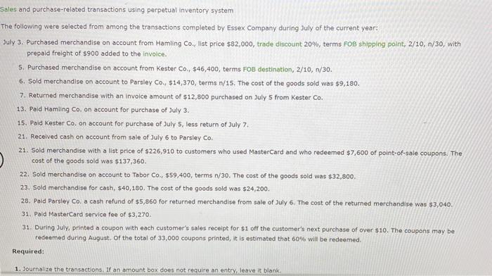 Solved Sales and purchase-related transactions using | Chegg.com