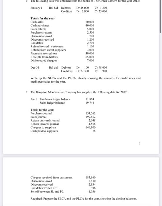 Solved Write up the SLCA and the PLCA, clearly showing the | Chegg.com
