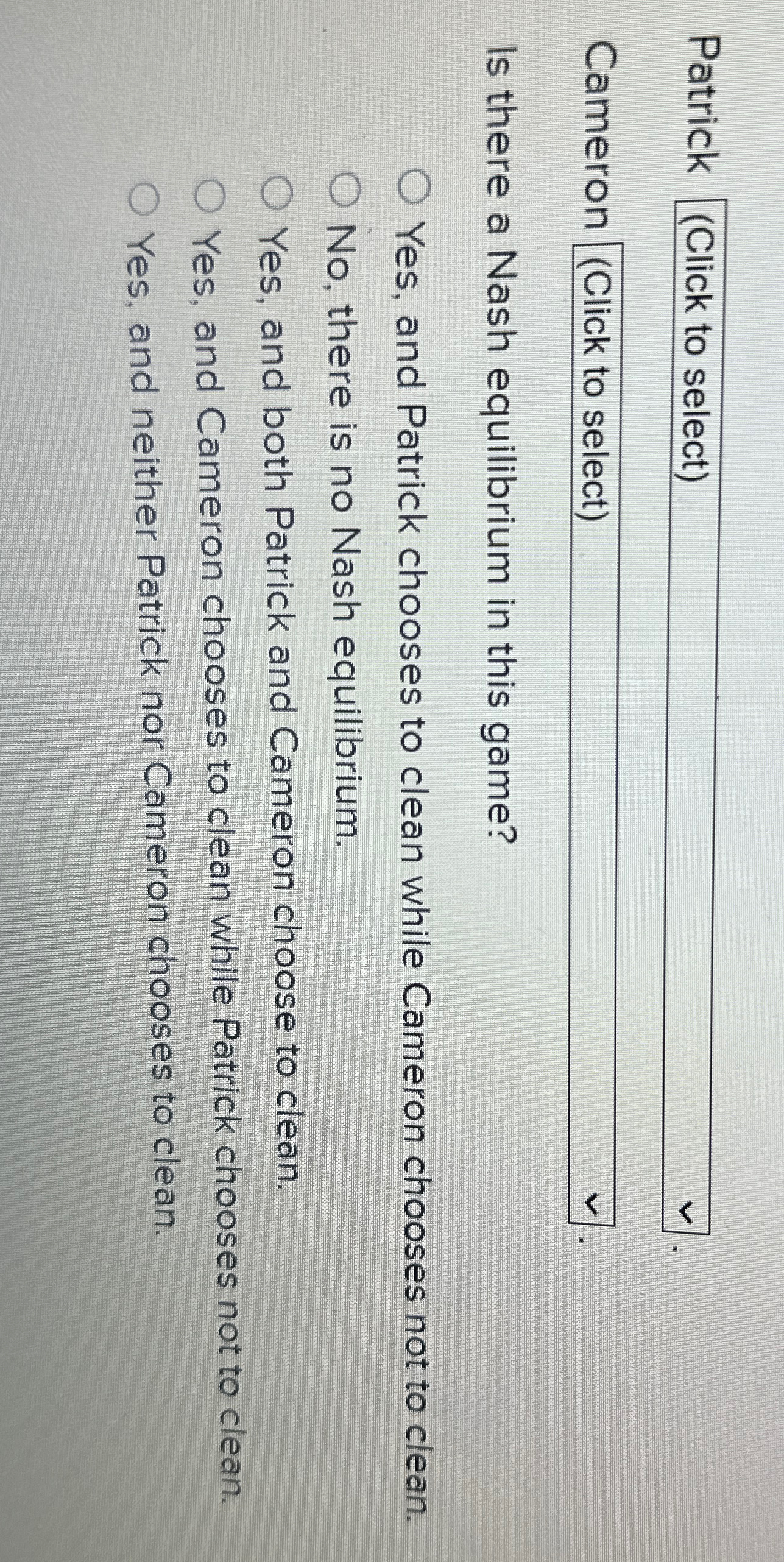 Solved Patrick(Click to select)Cameron (Click to select)Is | Chegg.com