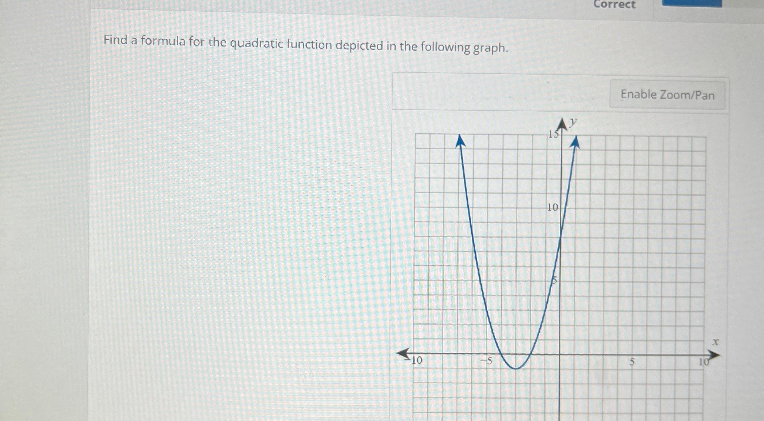 Solved CorrectFind a formula for the quadratic function | Chegg.com