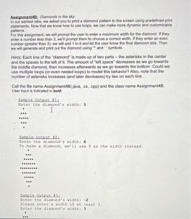 Solved Assignment 4B: Diamonds in the sky. In our earliest | Chegg.com