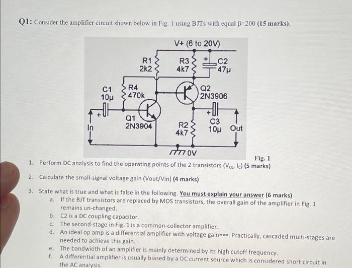 Solved Q1: Consider the amplifier circuit shown below in | Chegg.com