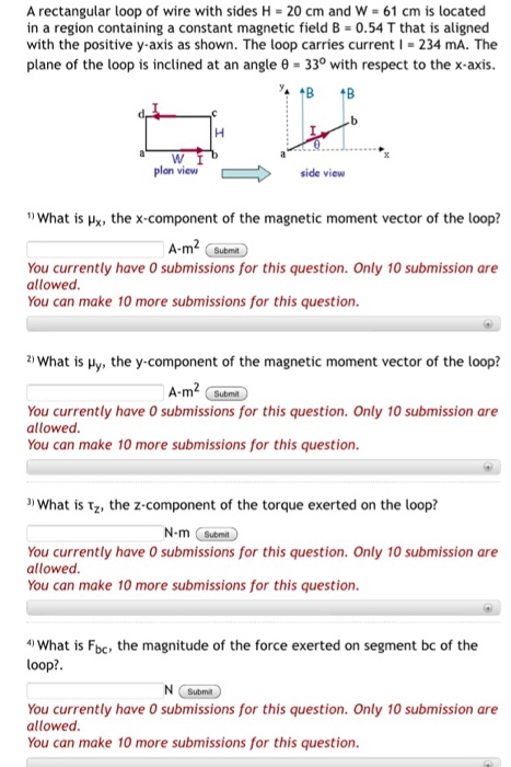 Solved A rectangular loop of wire with sides H = 20 cm and W | Chegg.com