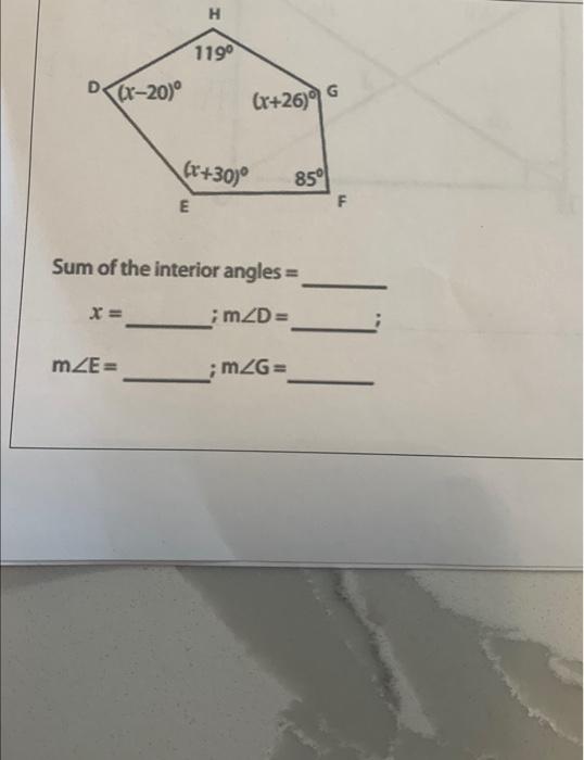 Solved Sum of the interior angles = x=m∠E=;m∠D=;m∠G= | Chegg.com