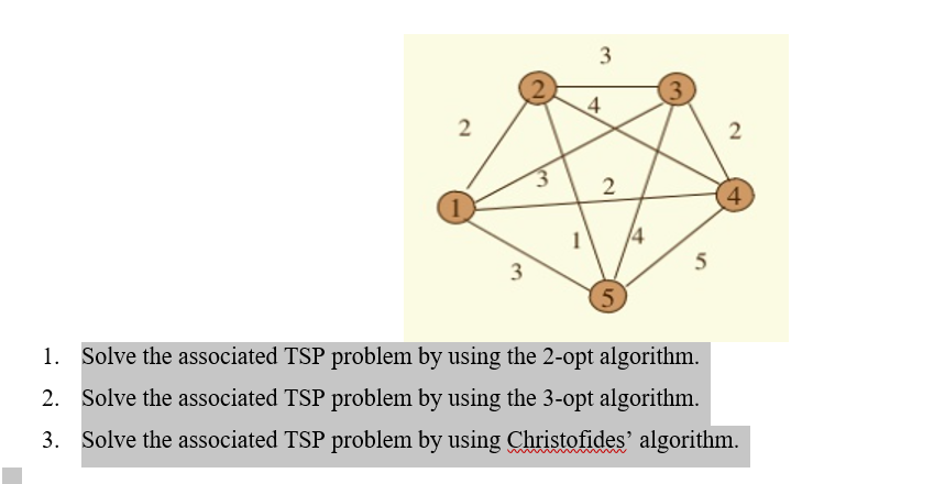 Solved Solve the associated TSP problem by using the 2-opt | Chegg.com Solved Solve the associated TSP problem by using the 2-opt | Chegg.com