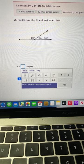 Solved 20. Find the value of x, Show all work on worksheet. | Chegg.com