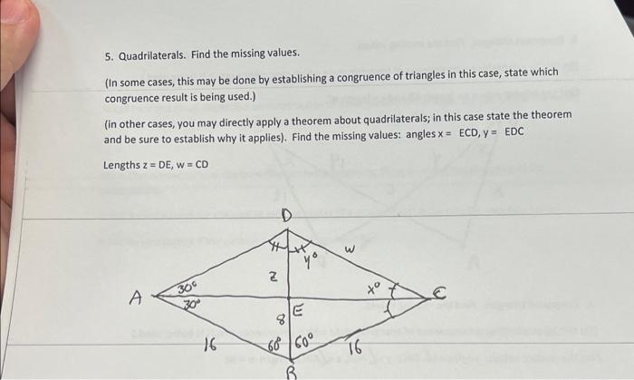 Solved 5. Quadrilaterals. Find the missing values. (In some | Chegg.com