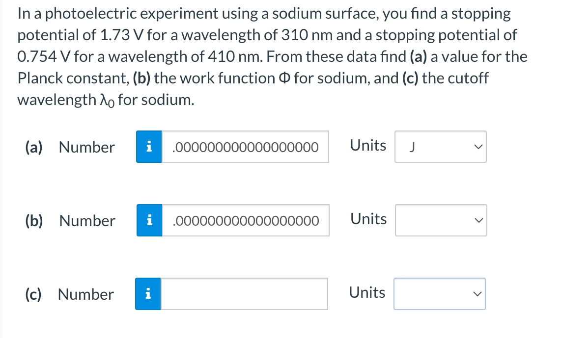 Solved In a photoelectric experiment using a sodium surface, | Chegg.com