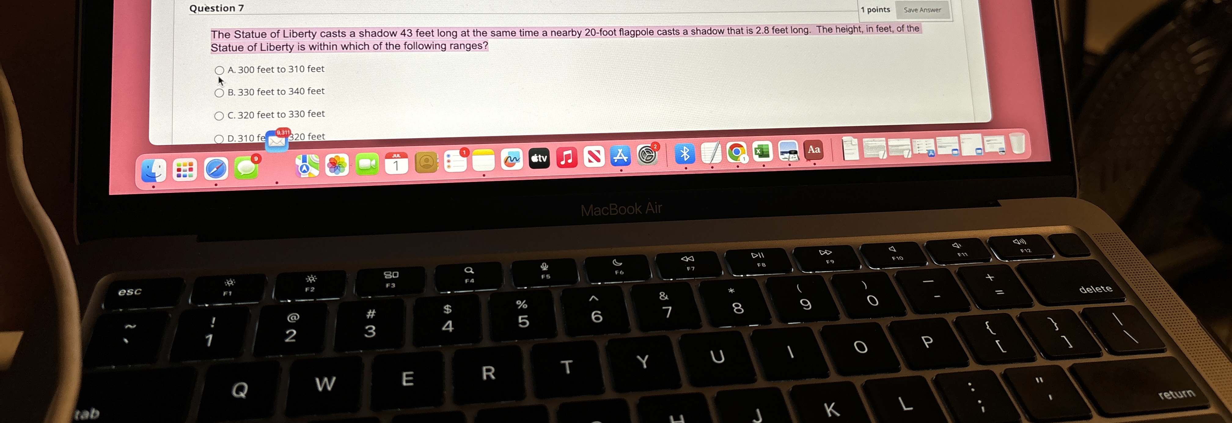 Solved The Statue of Liberty cast the shadow 43 ﻿feet long | Chegg.com