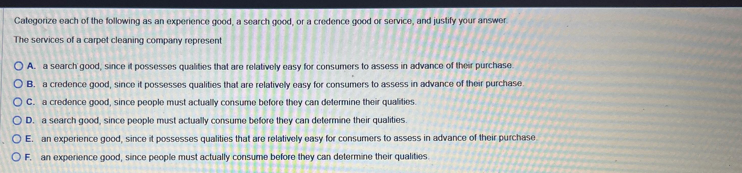 Solved Categorize each of the following as an experience | Chegg.com