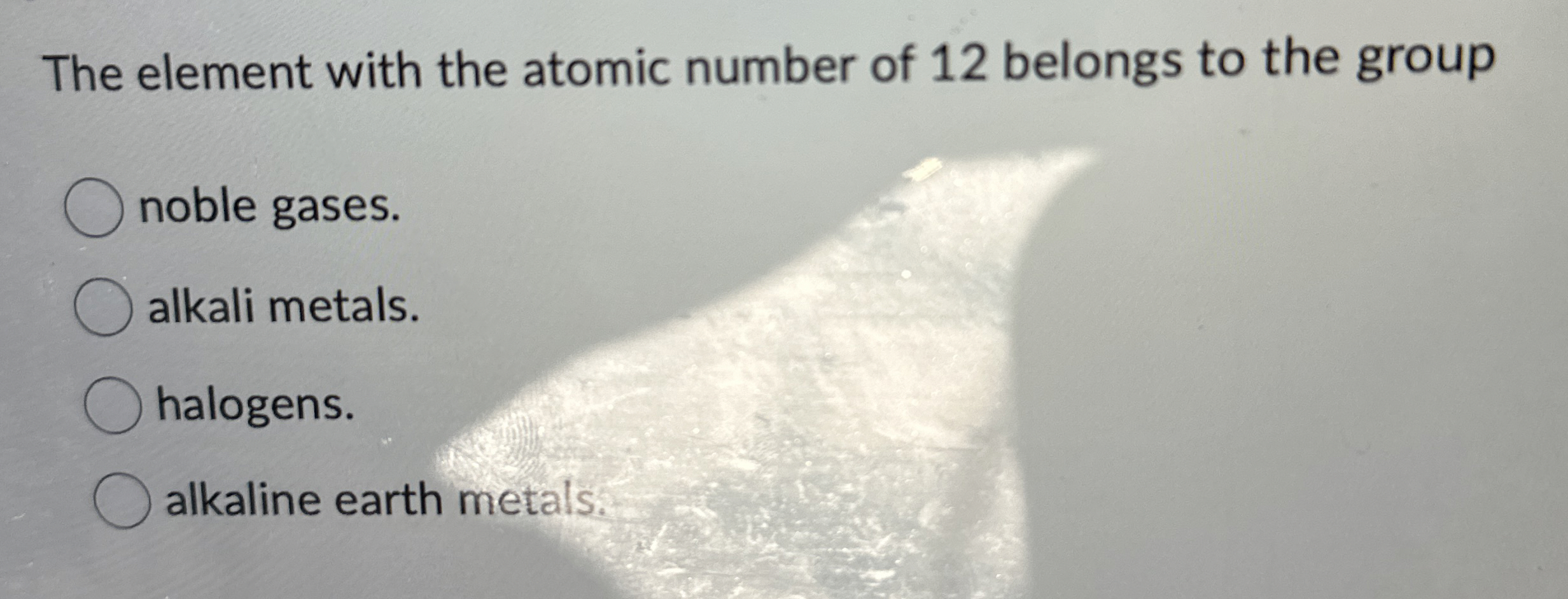 Solved The element with the atomic number of 12 ﻿belongs to | Chegg.com