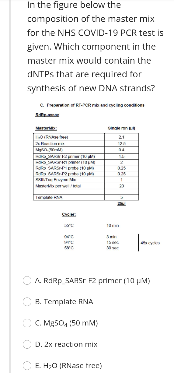 Solved In the figure below the composition of the master mix | Chegg.com