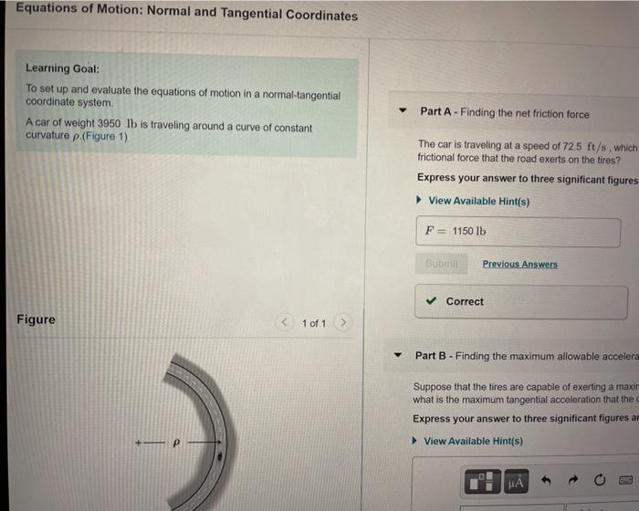 Solved Equations of Motion: Normal and Tangential | Chegg.com