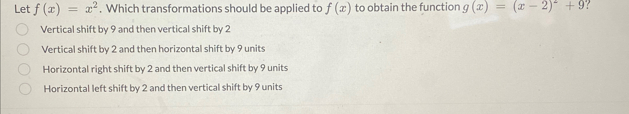 Solved Let f(x)=x2. ﻿Which transformations should be applied | Chegg.com