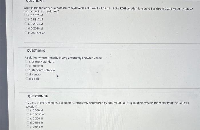 Solved What is the molarity of a potassium hydroxide | Chegg.com