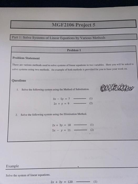 Solved Part 1: Solve Systems of Linear Equations by Various | Chegg.com