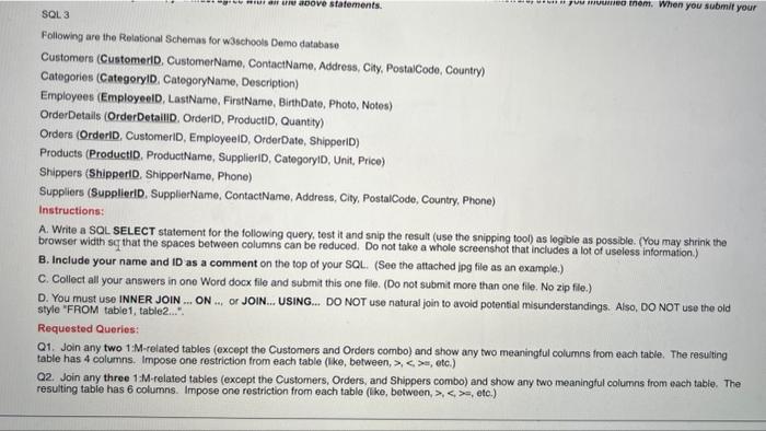 Solved Following are the Relational Schemas for w3schools | Chegg.com