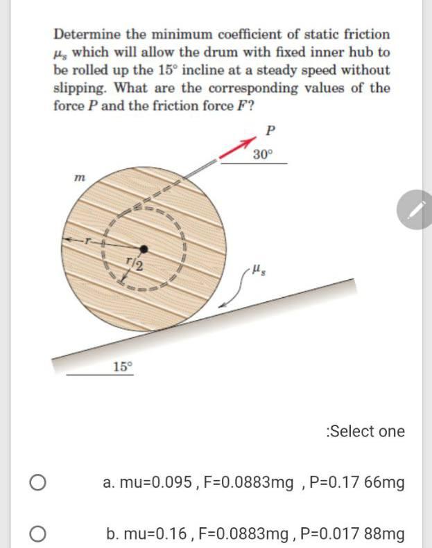 Solved Determine the minimum coefficient of static friction | Chegg.com