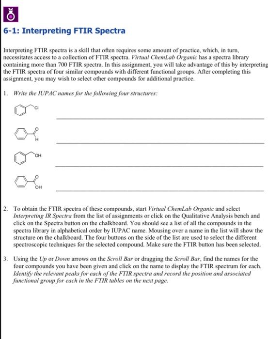 OK 6-1: Interpreting FTIR Spectra Interpreting FTIR | Chegg.com