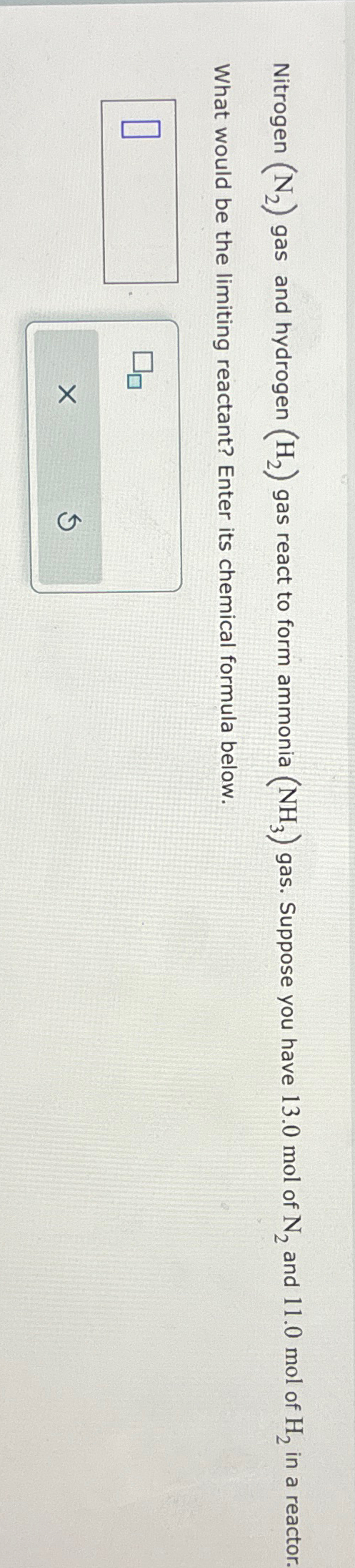 Solved Nitrogen (N2) ﻿gas and hydrogen (H2) ﻿gas react to | Chegg.com
