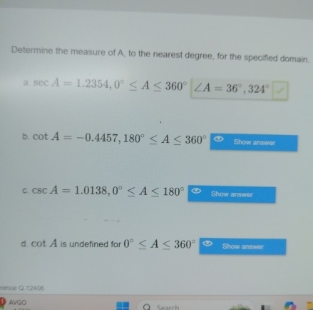 Determine the measure of A , ﻿to the nearest degree, | Chegg.com