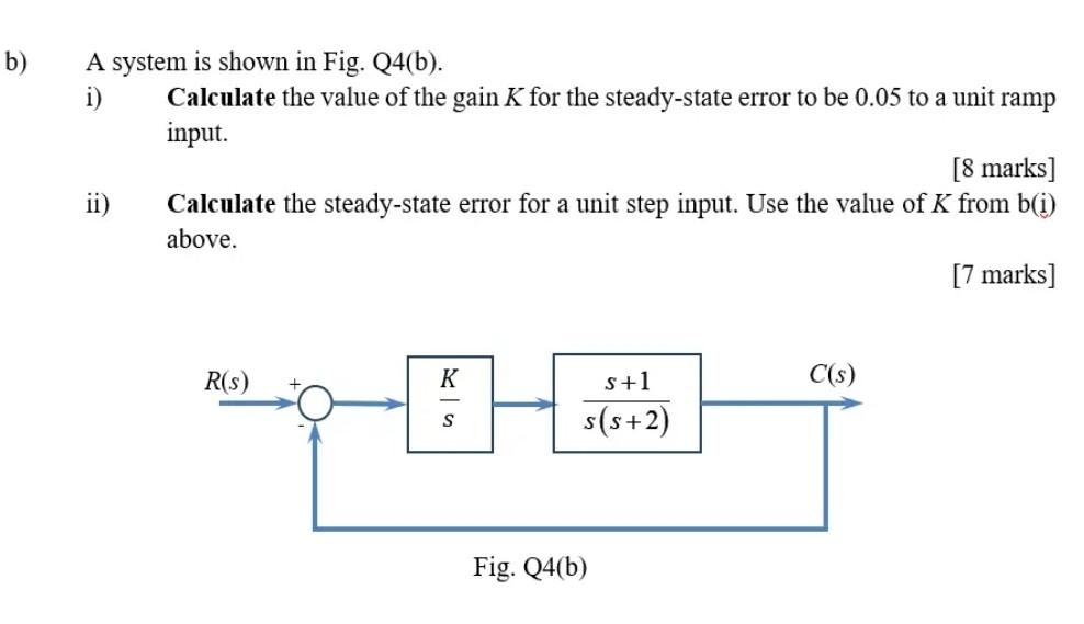 Solved A system is shown in Fig. Q4(b). i) Calculate the | Chegg.com