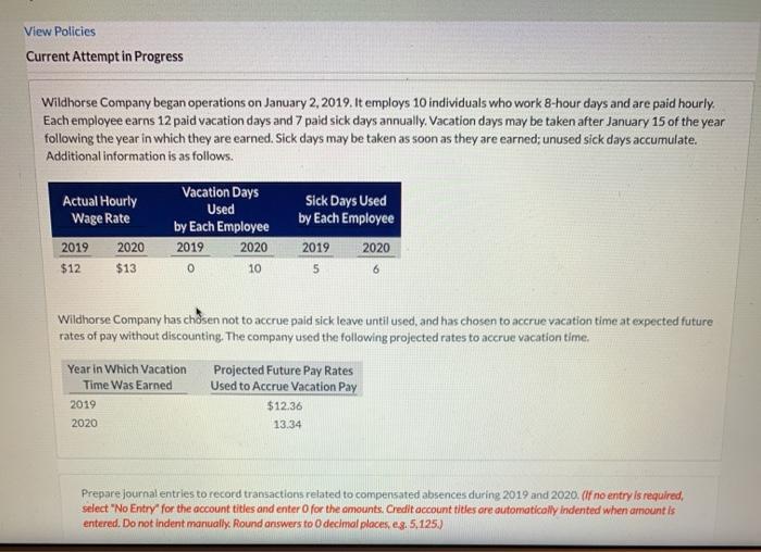 Solved View Policies Current Attempt in Progress Wildhorse | Chegg.com