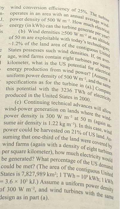 Solved assume a wind turbine with a hub 50m above the | Chegg.com