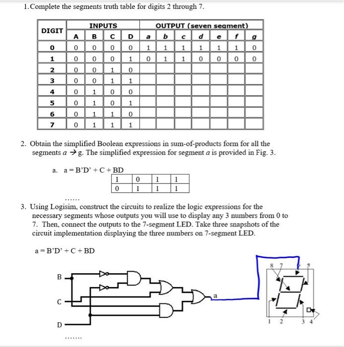 Solved 1. Complete the segments truth table for digits 2 | Chegg.com