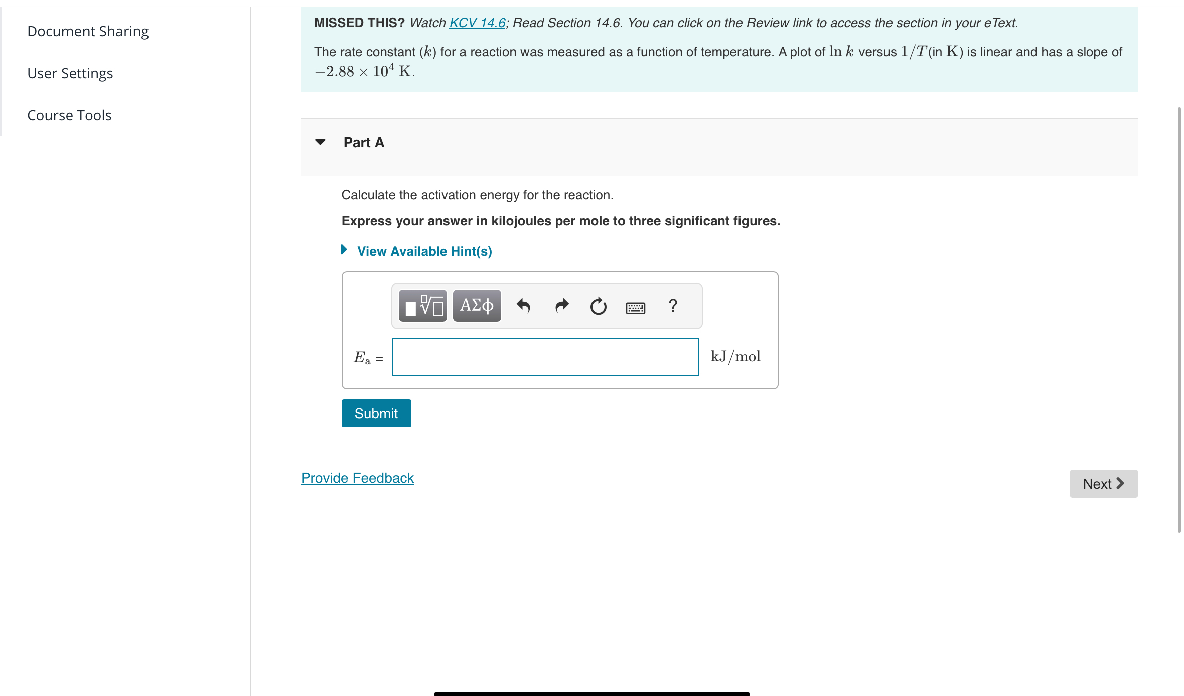 Solved Document SharingUser SettingsCourse ToolsMISSED THIS? | Chegg.com