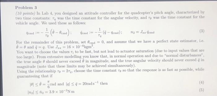 Solved UAV controller design In Lab 4, you designed an | Chegg.com