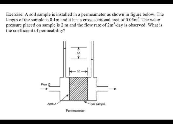 Solved Exercise: A soil sample is installed in a permeameter | Chegg.com