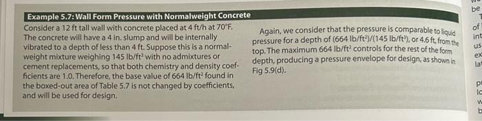 Example 5.7: Wall Form Pressure with Normalweight | Chegg.com