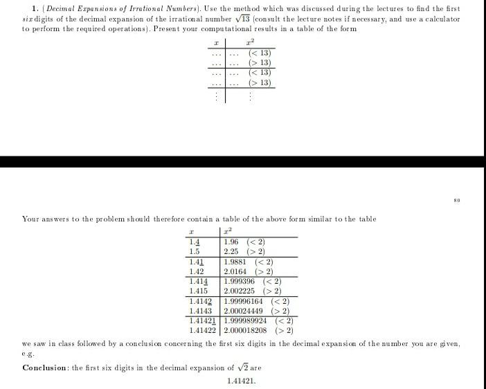 Solved 1. (Decimal Expansions of Irmanal Numbers). Use the | Chegg.com