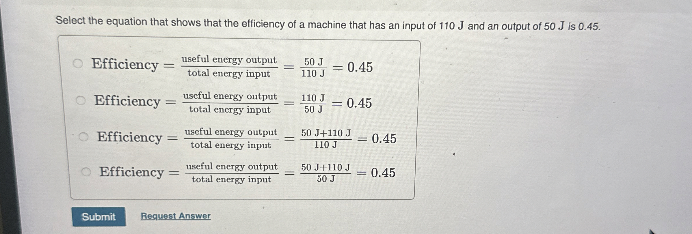 Solved Select the equation that shows that the efficiency of | Chegg.com