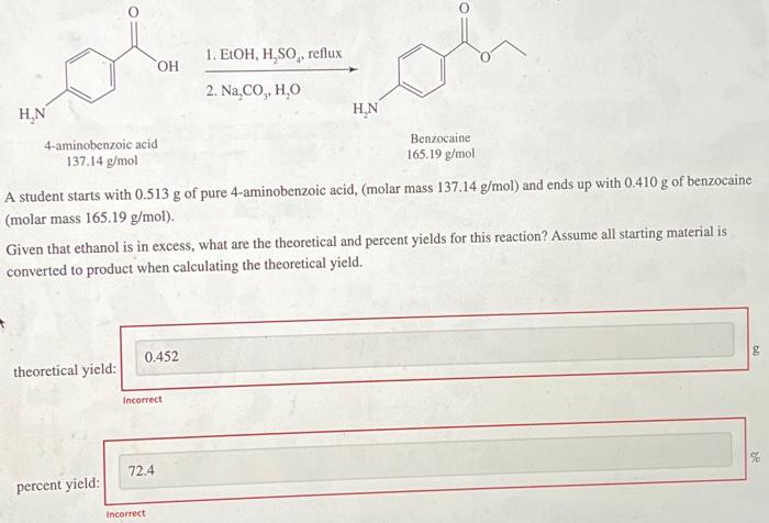 Solved H₂N 4-aminobenzoic acid 137.14 g/mol theoretical | Chegg.com