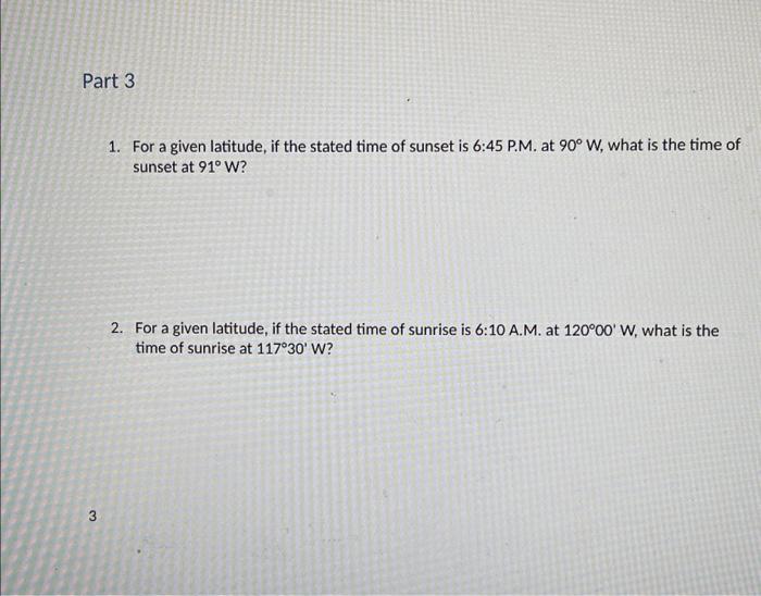 Solved Part 1 Using the longitude of a time zone's central | Chegg.com