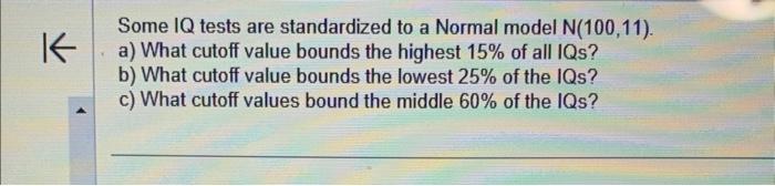 Solved Some IQ tests are standardized to a Normal model | Chegg.com