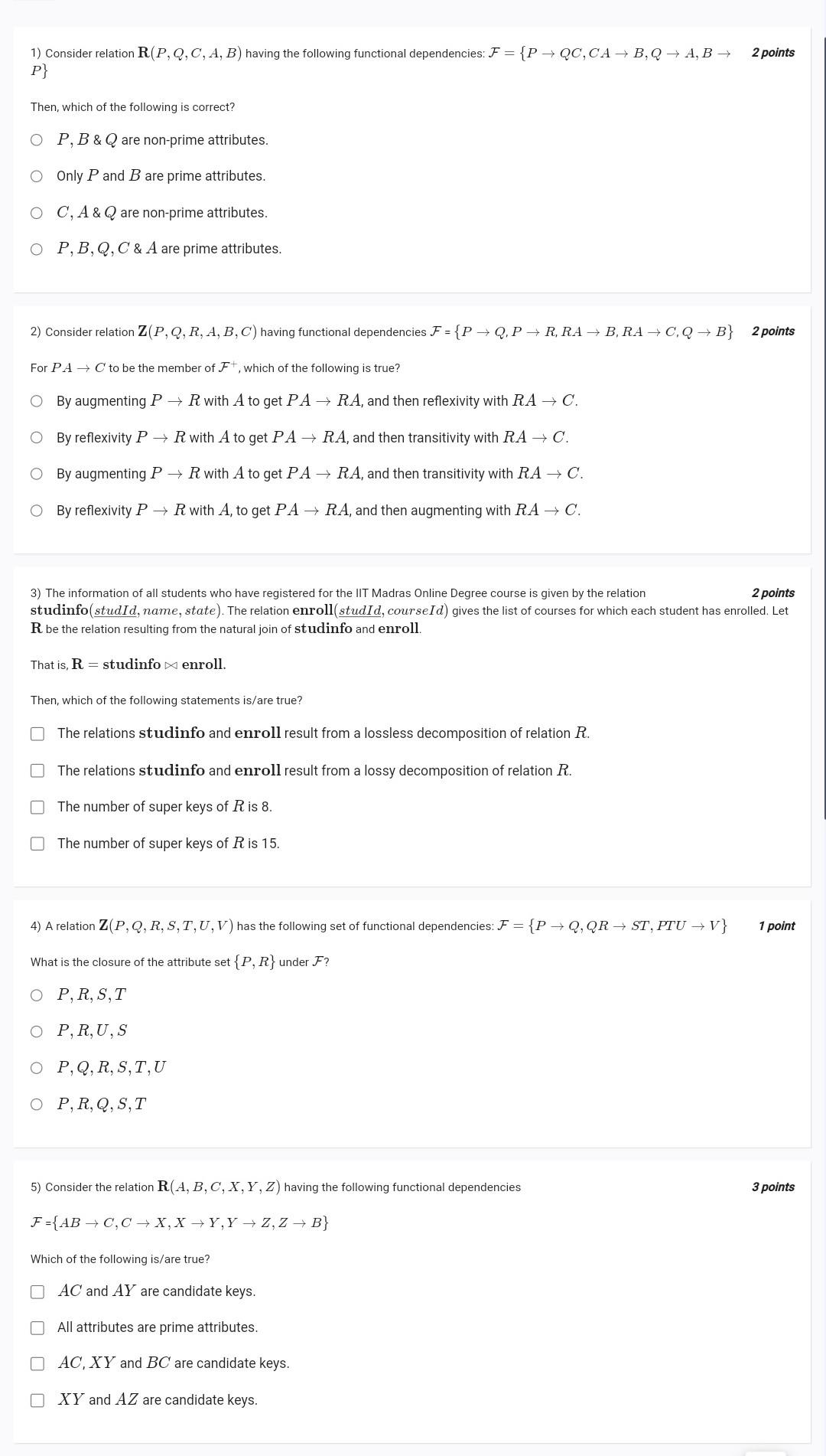 Solved 1) Consider relation R(P,Q,C,A,B) having the | Chegg.com