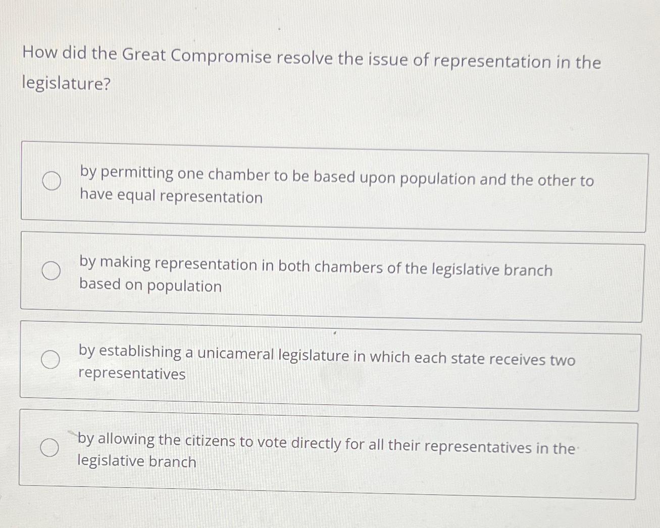 Solved How did the Great Compromise resolve the issue of | Chegg.com